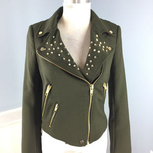 Zara | Jackets & Coats | Zara Basic S Army Green Wool Blend Moto Zip ...